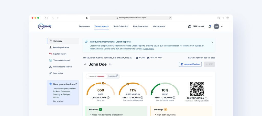 Tenant Report - SingleKey
