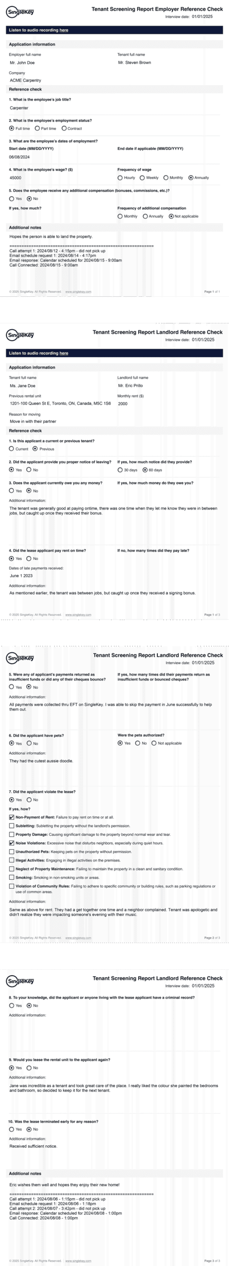 Tenant Report - SingleKey